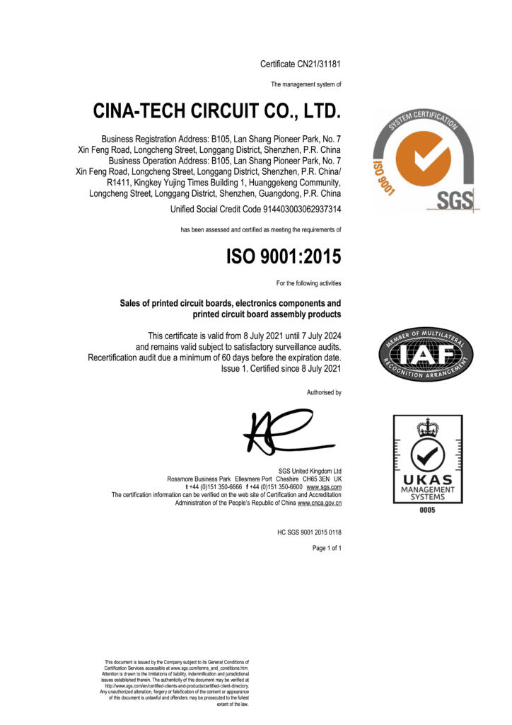 Certifications – CTC,Cina-Tech Circuit, Reliable PCB supplier